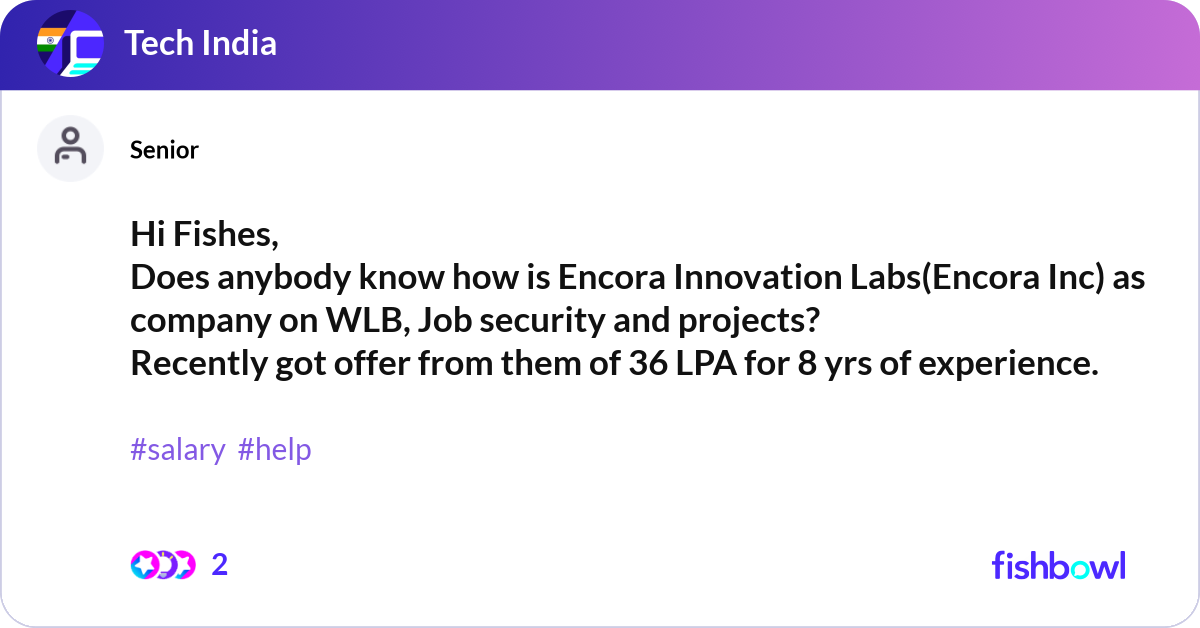 Hi Fishes, Does anybody know how is Encora Innovat... | Fishbowl