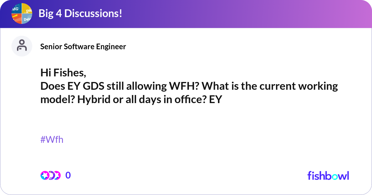 Hi Fishes, Does EY GDS still allowing WFH? What is... | Fishbowl