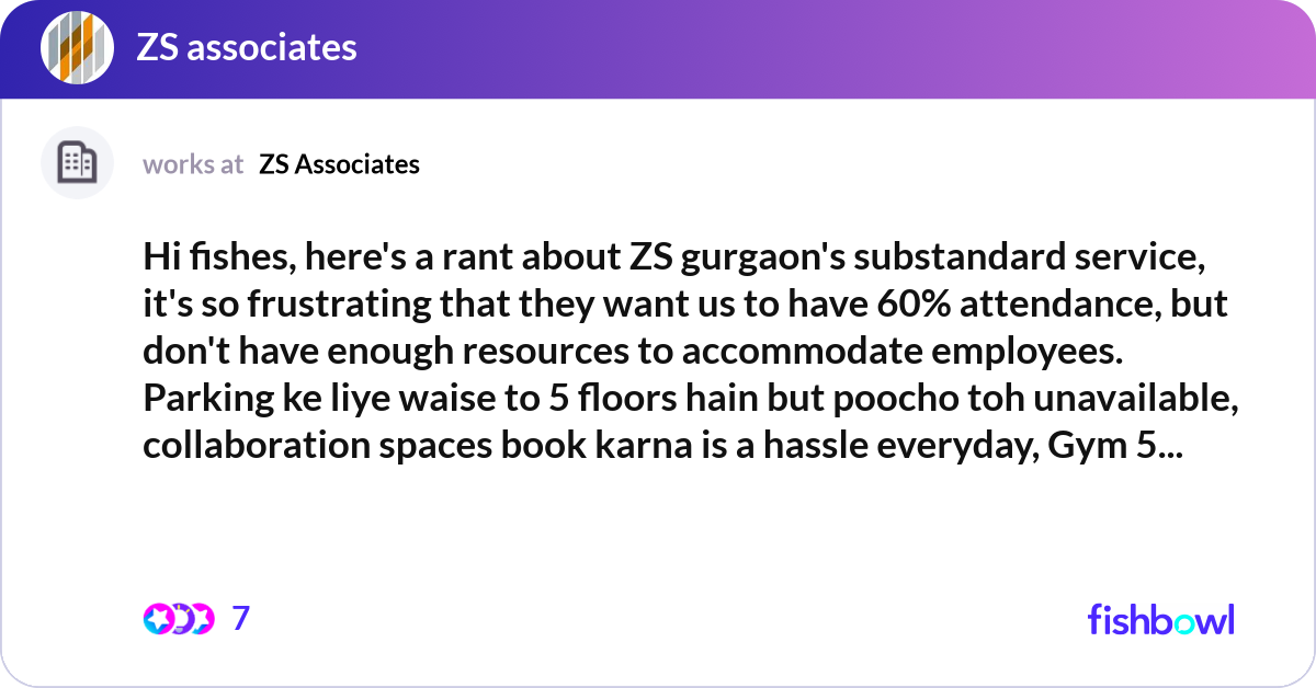 Hi fishes, here's a rant about ZS gurgaon's substa... | Fishbowl