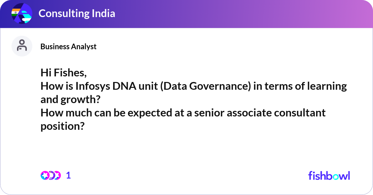 Hi Fishes, How is Infosys DNA unit (Data Governanc... | Fishbowl