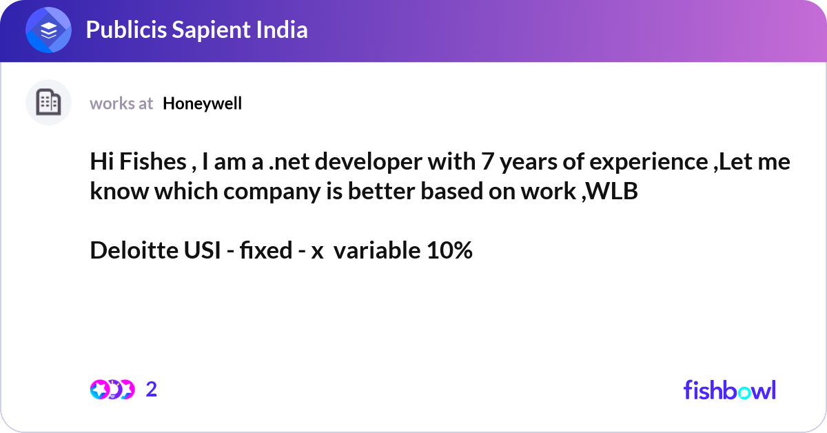 Hi Fishes , I am a .net developer with 7 years of ... | Fishbowl