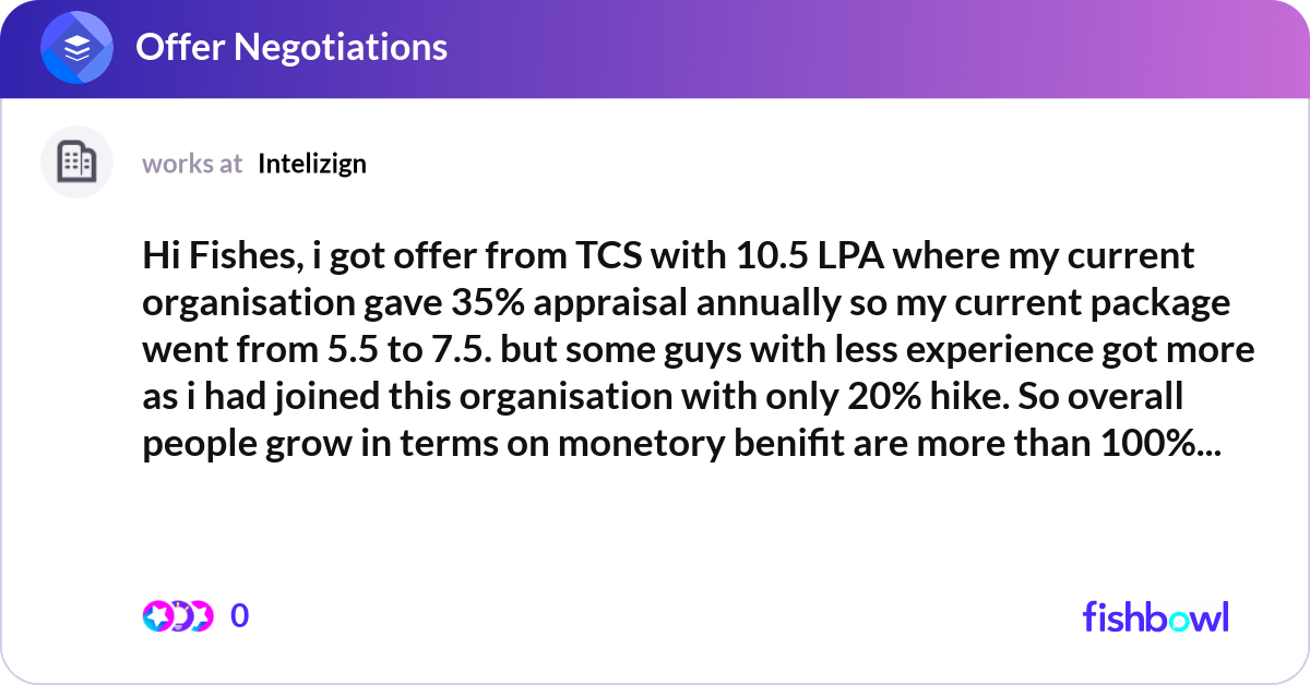 Hi Fishes, i got offer from TCS with 10.5 LPA wher... | Fishbowl