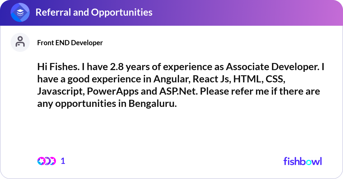 Hi Fishes. I have 2.8 years of experience as Assoc... | Fishbowl