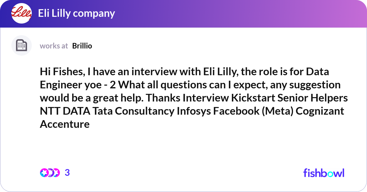 Hi Fishes, I have an interview with Eli Lilly, the... | Fishbowl