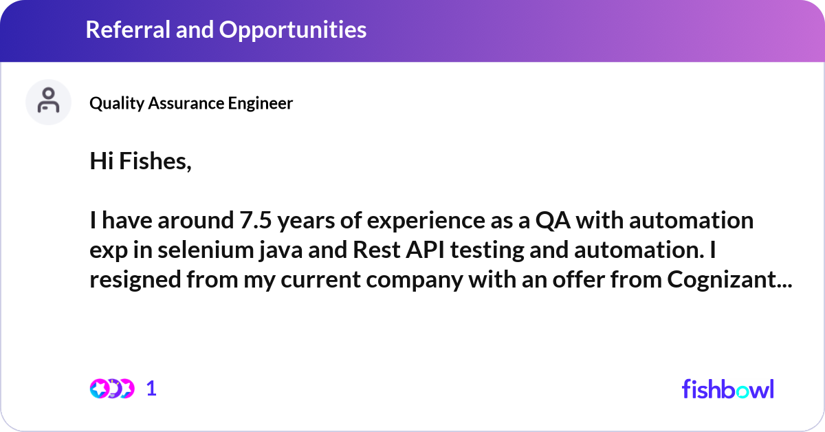 Hi Fishes, I have around 7.5 years of experience... | Fishbowl