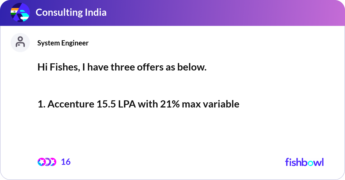Hi Fishes, I have three offers as below. 1. Acce... | Fishbowl