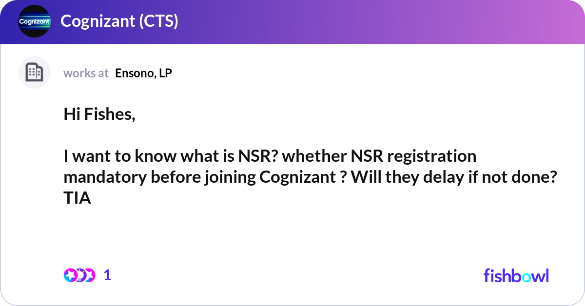Hi Fishes, I want to know what is NSR? whether NS... | Fishbowl