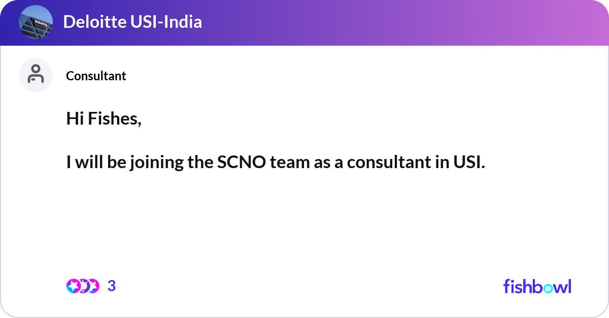 Hi Fishes, I will be joining the SCNO team as a c... | Fishbowl