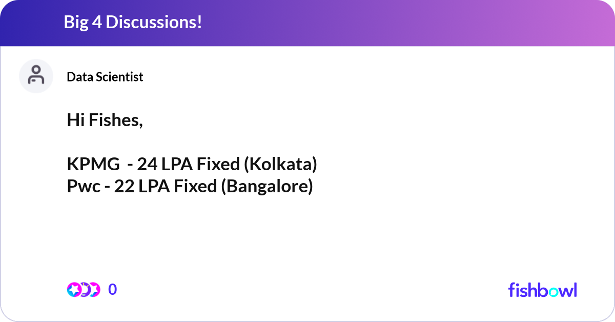 Hi Fishes, KPMG - 24 LPA Fixed (Kolkata) Pwc - ... | Fishbowl