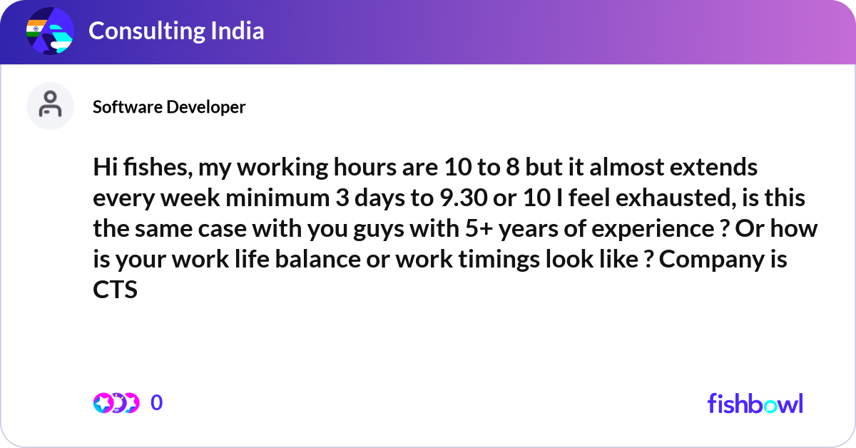 Hi fishes, my working hours are 10 to 8 but it alm... | Fishbowl