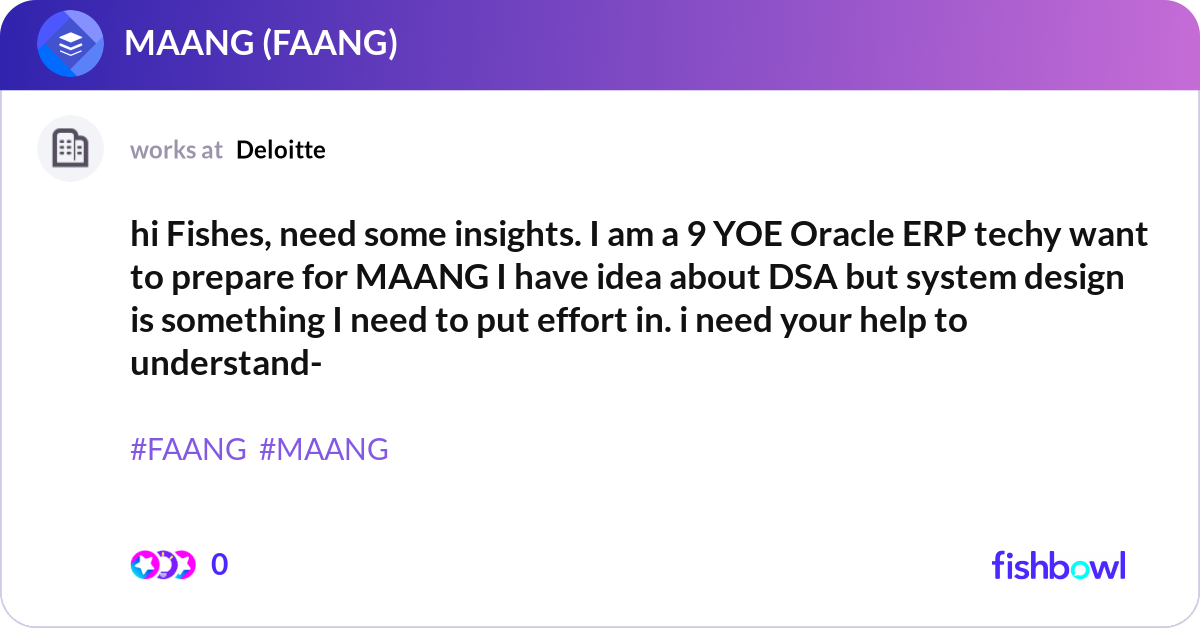 hi Fishes, need some insights. I am a 9 YOE Oracle... | Fishbowl