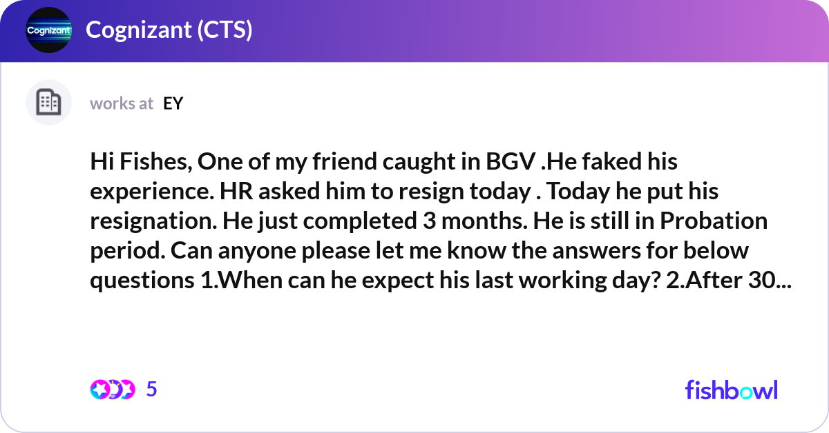 Hi Fishes, One of my friend caught in BGV .He fake... | Fishbowl