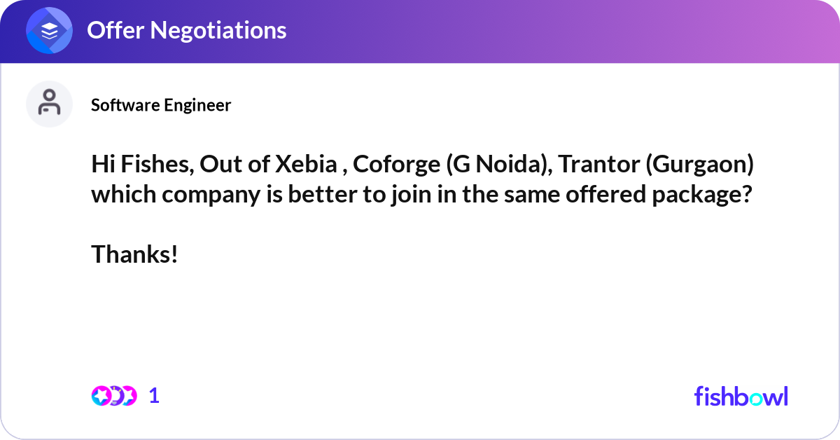 Hi Fishes, Out of Xebia , Coforge (G Noida), Trant... | Fishbowl