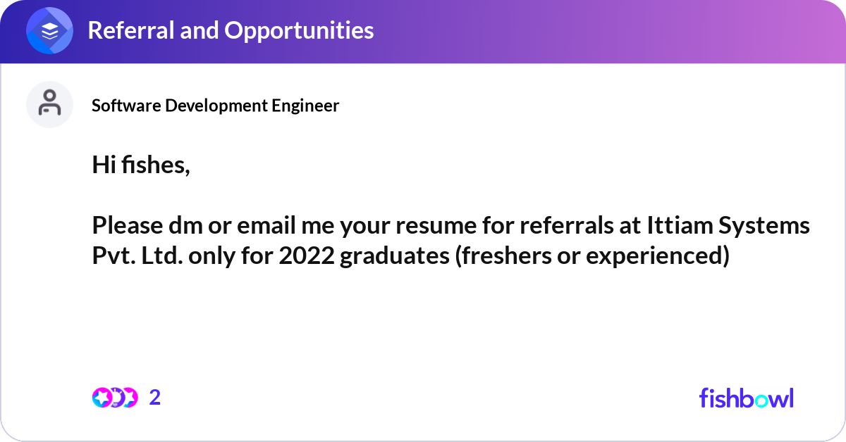 Hi fishes, Please dm or email me your resume for ... | Fishbowl