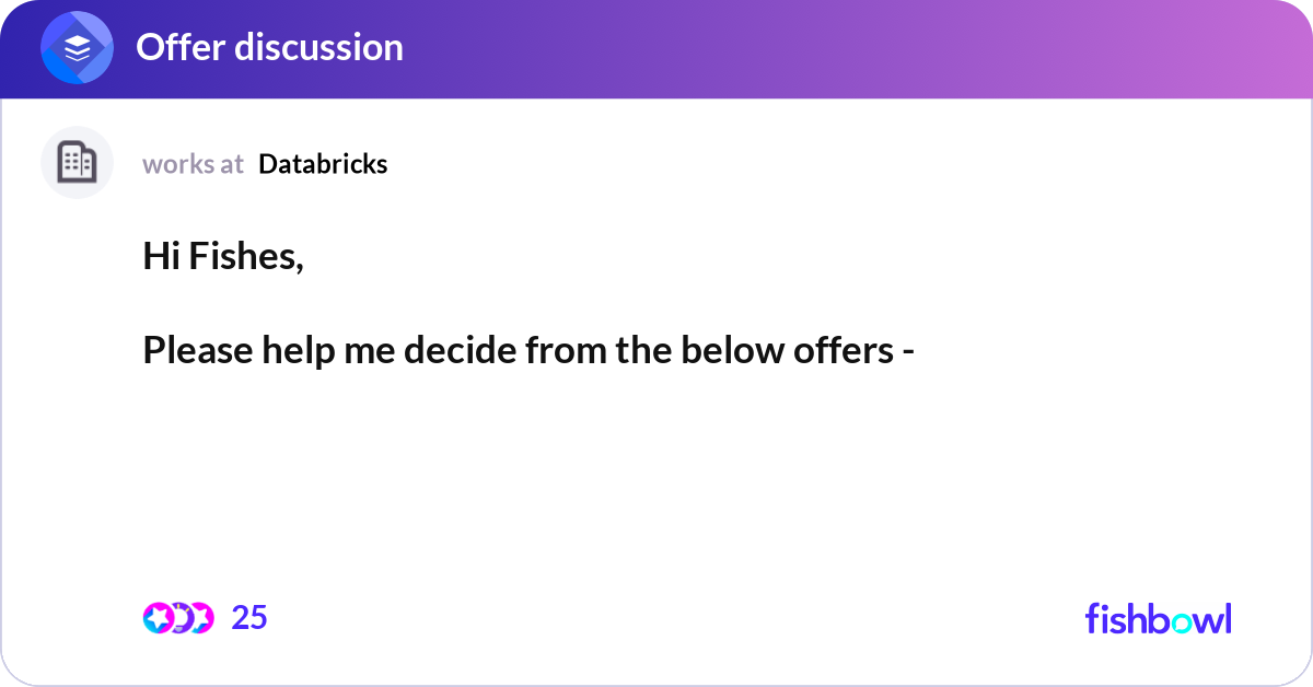 Hi Fishes, Please help me decide from the below o... | Fishbowl