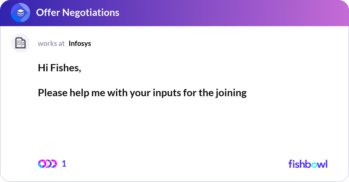 Hi Fishes, Please help me with your inputs for th... | Fishbowl