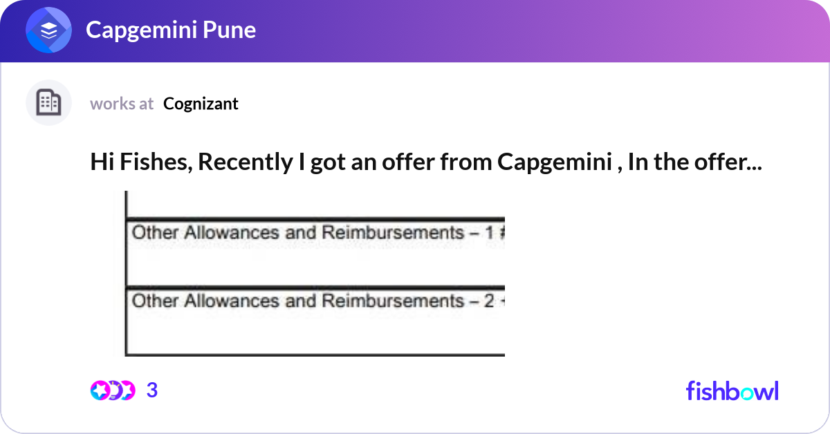 Hi Fishes, Recently I got an offer from Capgemini ... | Fishbowl