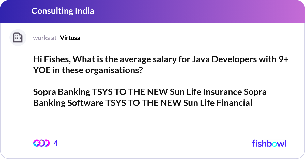 Hi Fishes, What is the average salary for Java Dev... | Fishbowl
