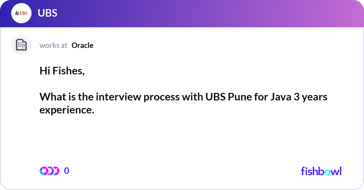 Hi Fishes, What is the interview process with UBS... | Fishbowl