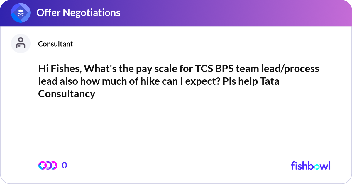 Hi Fishes, What's the pay scale for TCS BPS team l... | Fishbowl