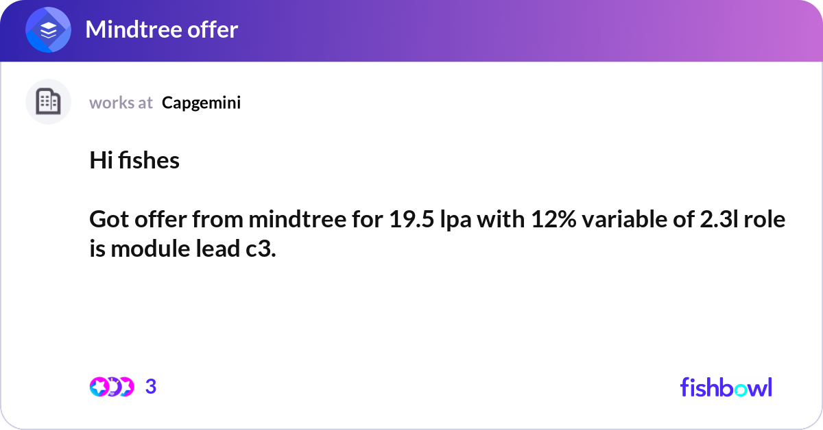 Hi fishes Got offer from mindtree for 19.5 lpa wi... | Fishbowl