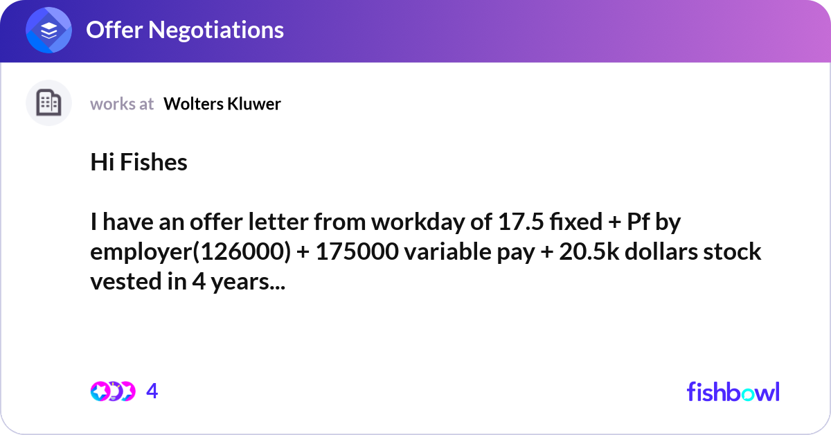 Hi Fishes I have an offer letter from workday of ... | Fishbowl