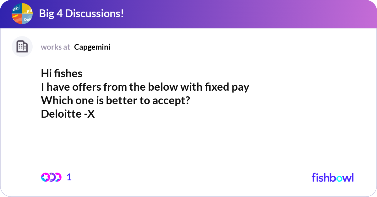Hi fishes I have offers from the below with fixed ... | Fishbowl