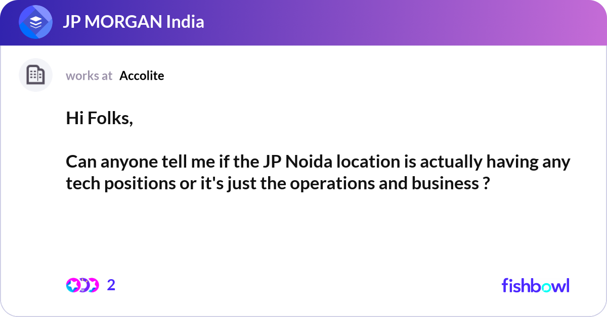 Hi Folks, Can anyone tell me if the JP Noida loc... | Fishbowl
