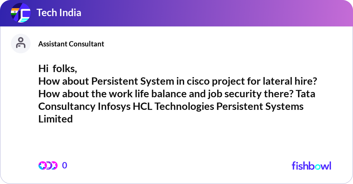 Hi folks, How about Persistent System in cisco p... | Fishbowl