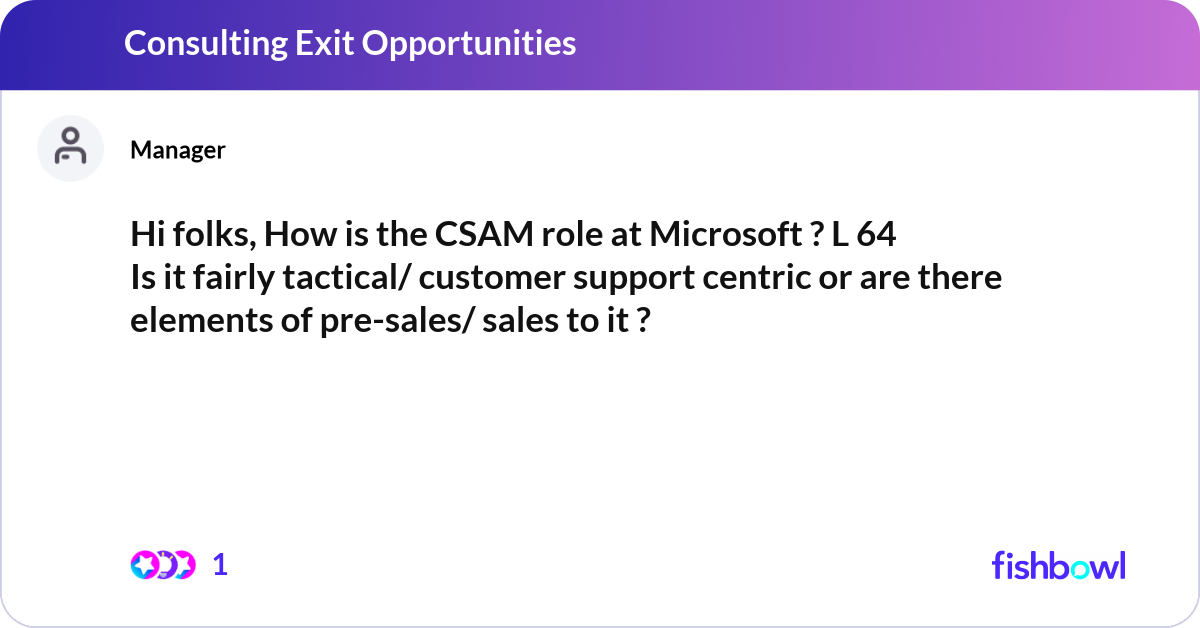 Hi folks, How is the CSAM role at Microsoft ? L 64... | Fishbowl