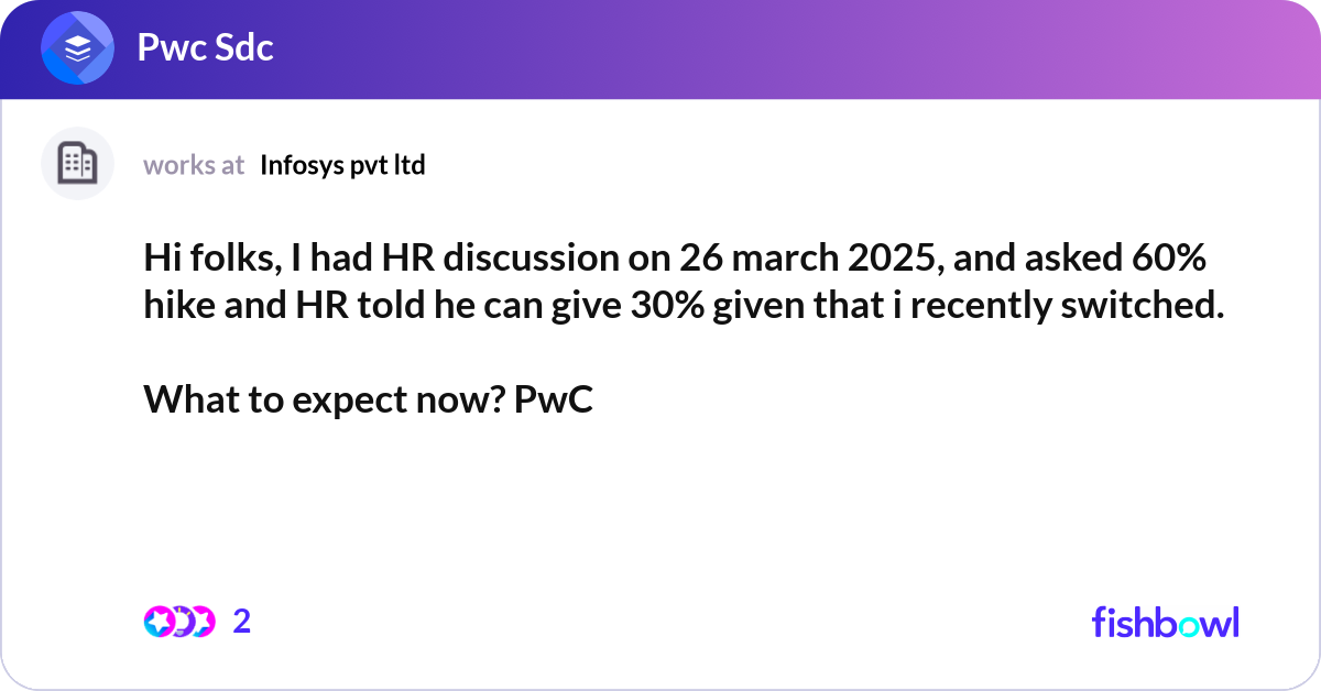 Hi folks, I had HR discussion on 26 march 2025, an... | Fishbowl