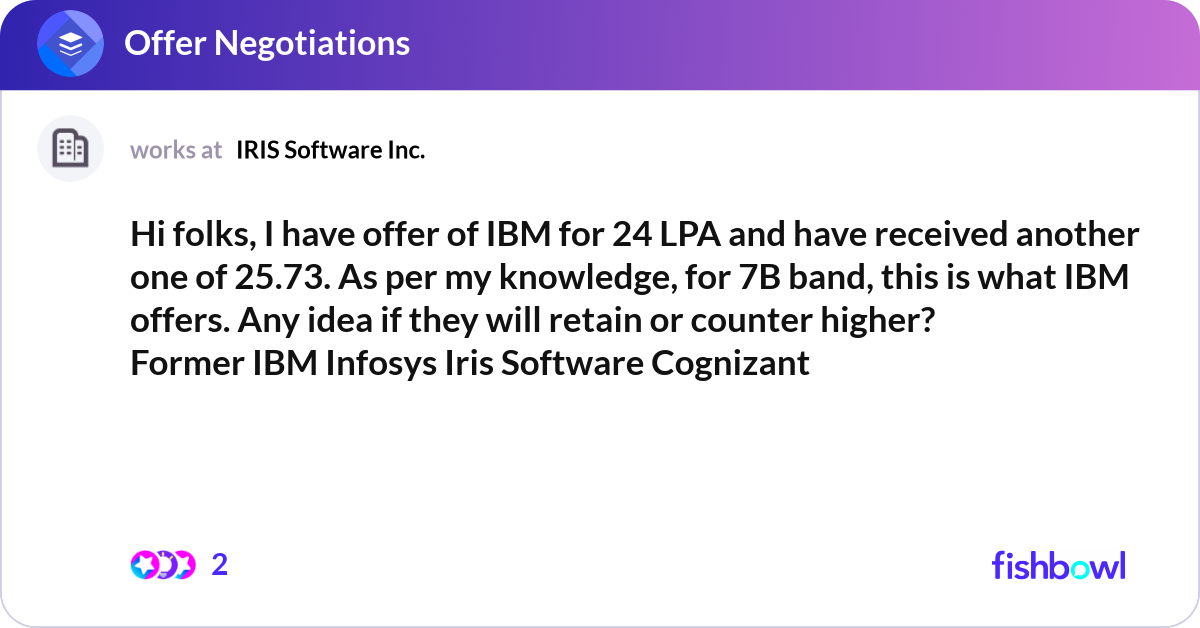 Hi folks, I have offer of IBM for 24 LPA and have ... | Fishbowl