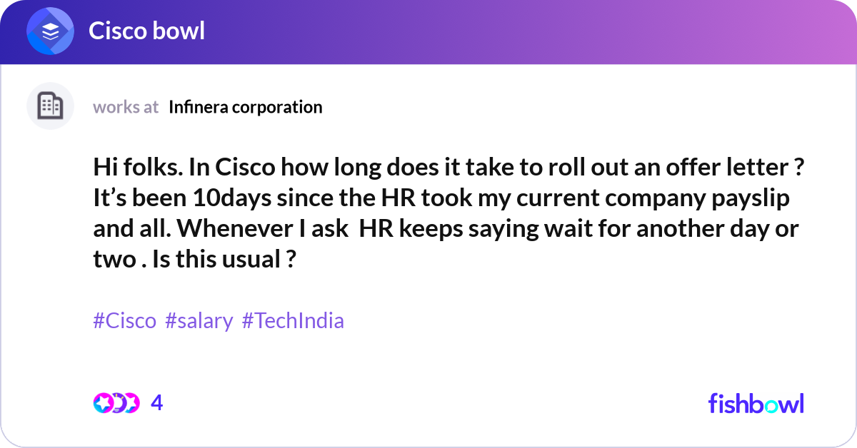 Hi folks. In Cisco how long does it take to roll o... | Fishbowl