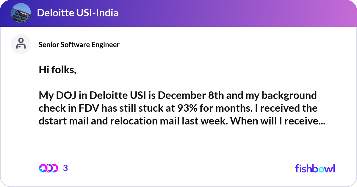 Hi folks, My DOJ in Deloitte USI is December 8th ... | Fishbowl