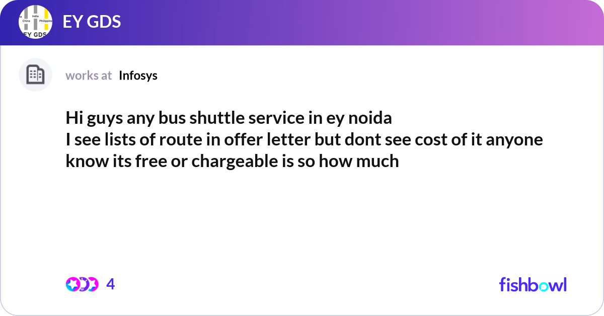 Hi guys any bus shuttle service in ey noida I see... | Fishbowl