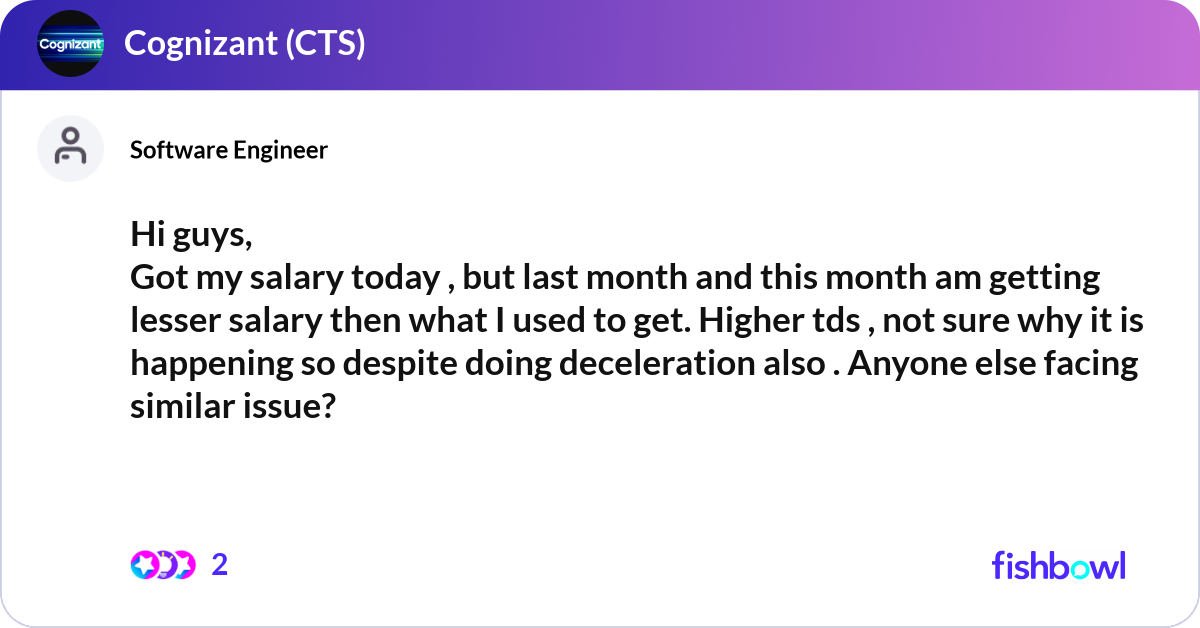 Hi guys, Got my salary today , but last month and ... | Fishbowl
