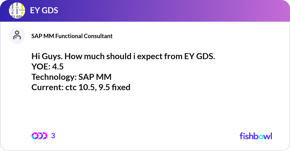 Hi Guys. How much should i expect from EY GDS. YOE... | Fishbowl