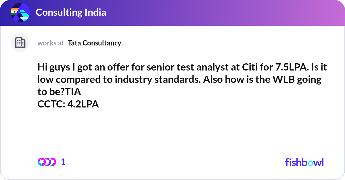 Hi guys I got an offer for senior test analyst at ... | Fishbowl