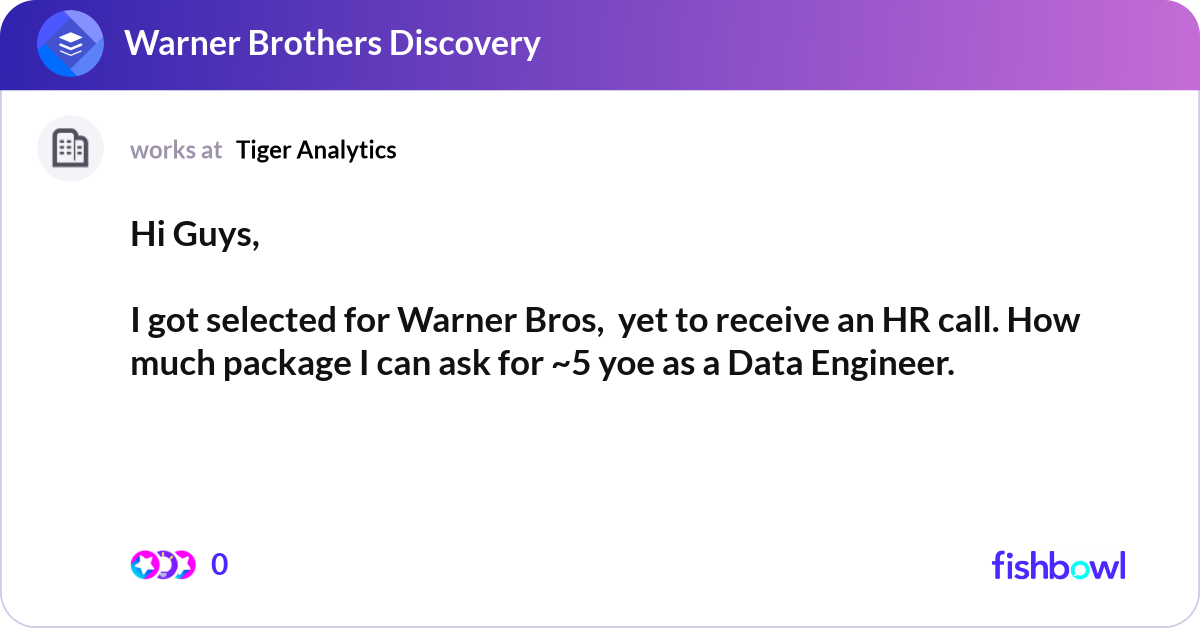 Hi Guys, I got selected for Warner Bros, yet to... | Fishbowl