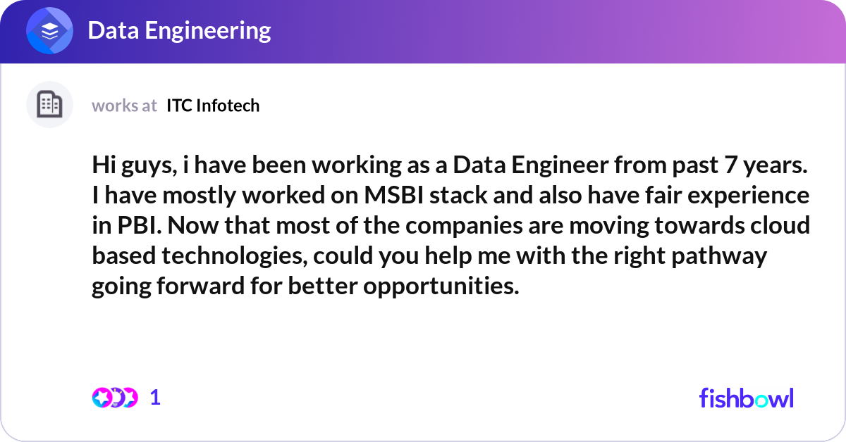 Hi guys, i have been working as a Data Engineer fr... | Fishbowl