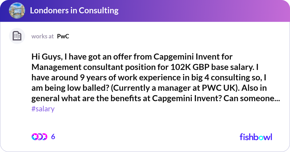 Hi Guys, I have got an offer from Capgemini Invent... | Fishbowl