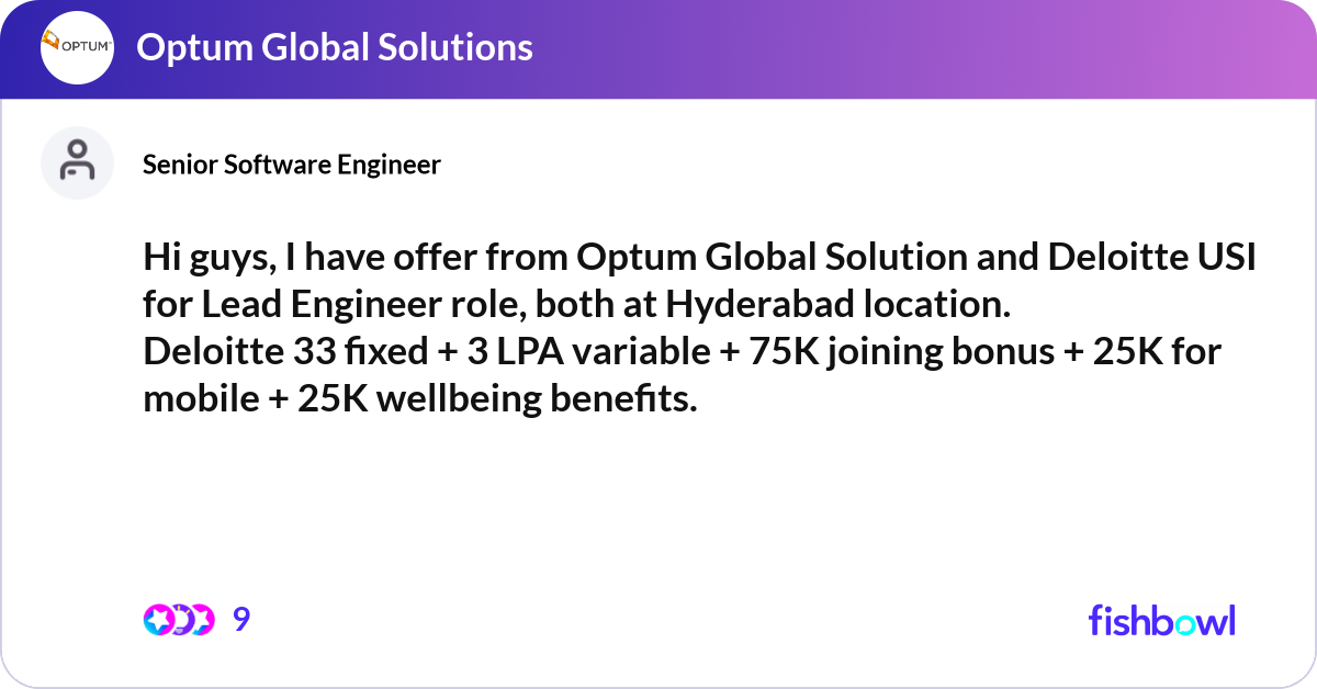 Hi guys, I have offer from Optum Global Solution a... | Fishbowl