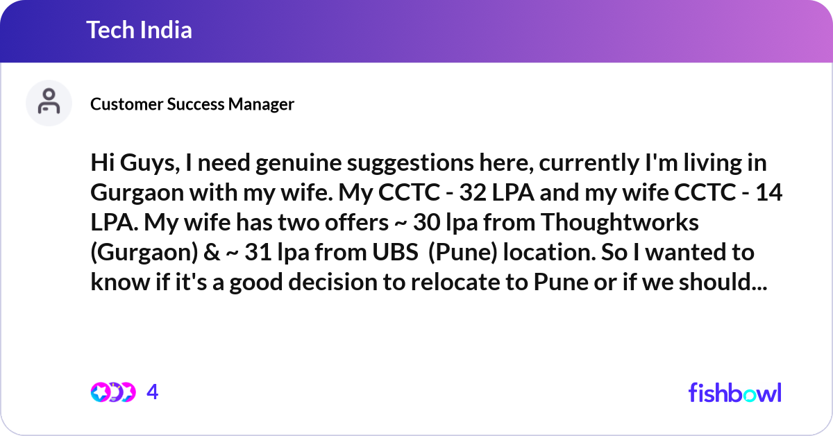 Hi Guys, I need genuine suggestions here, currentl... | Fishbowl