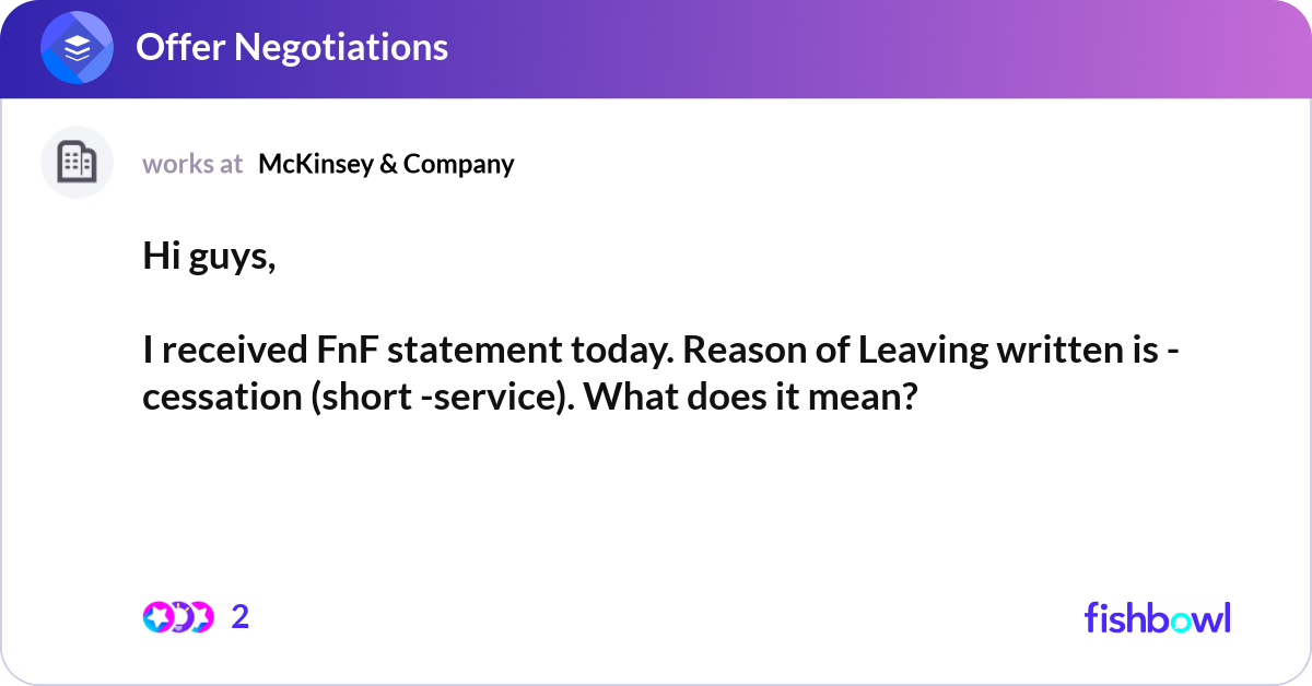 Hi guys, I received FnF statement today. Reason o... | Fishbowl