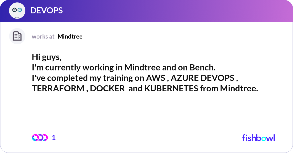 Hi guys, I'm currently working in Mindtree and on... | Fishbowl
