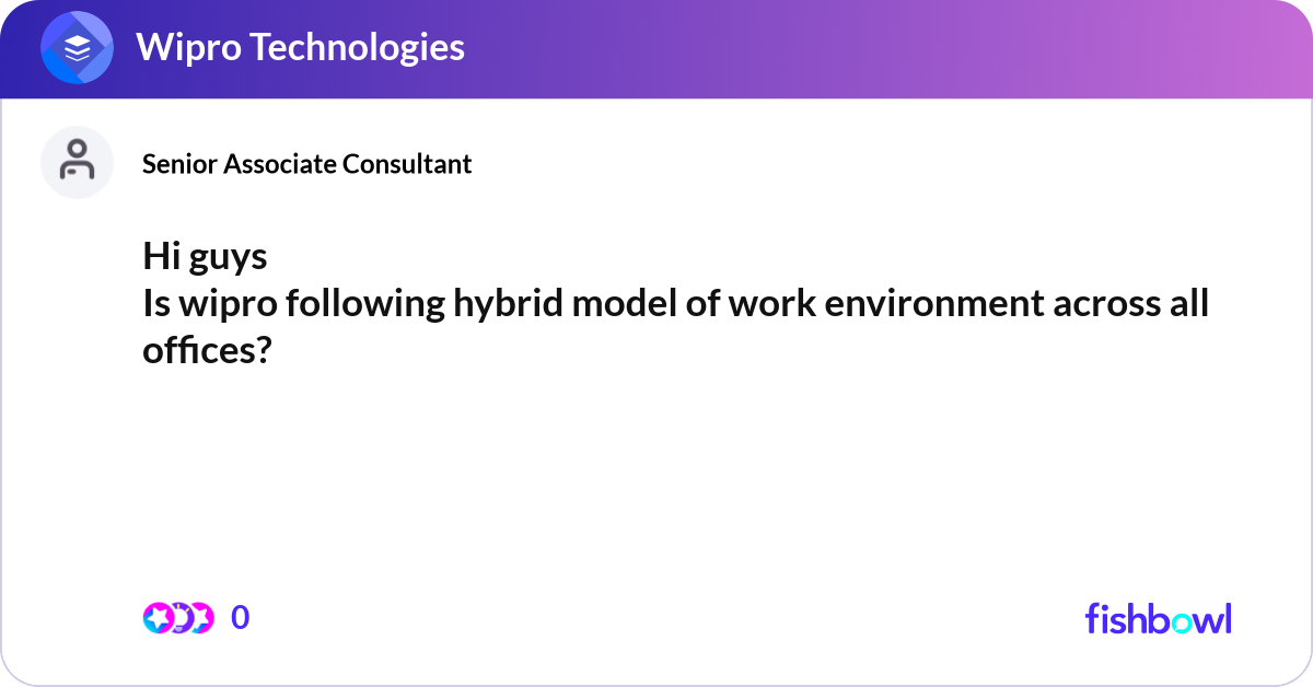 Hi guys Is wipro following hybrid model of work e... | Fishbowl