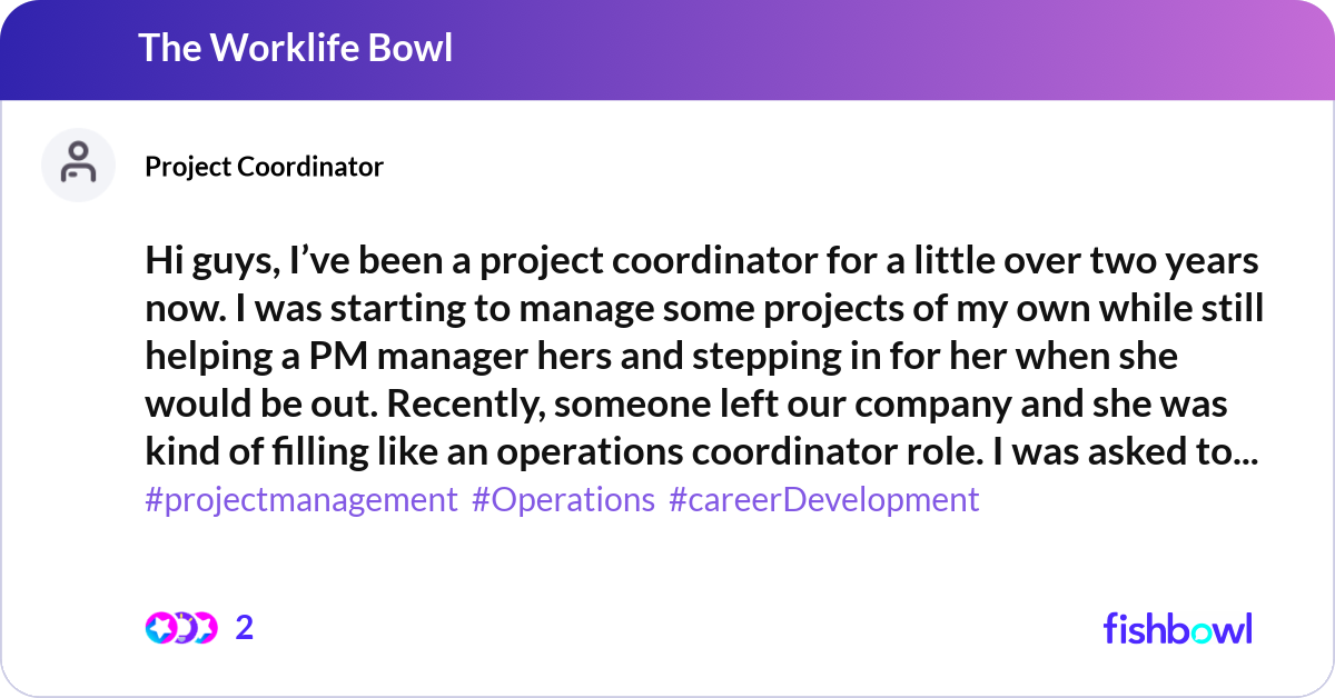 Hi guys, I’ve been a project coordinator for a lit... | Fishbowl