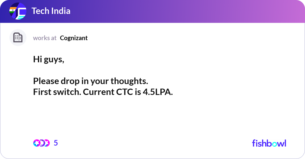 Hi guys, Please drop in your thoughts. First swit... | Fishbowl