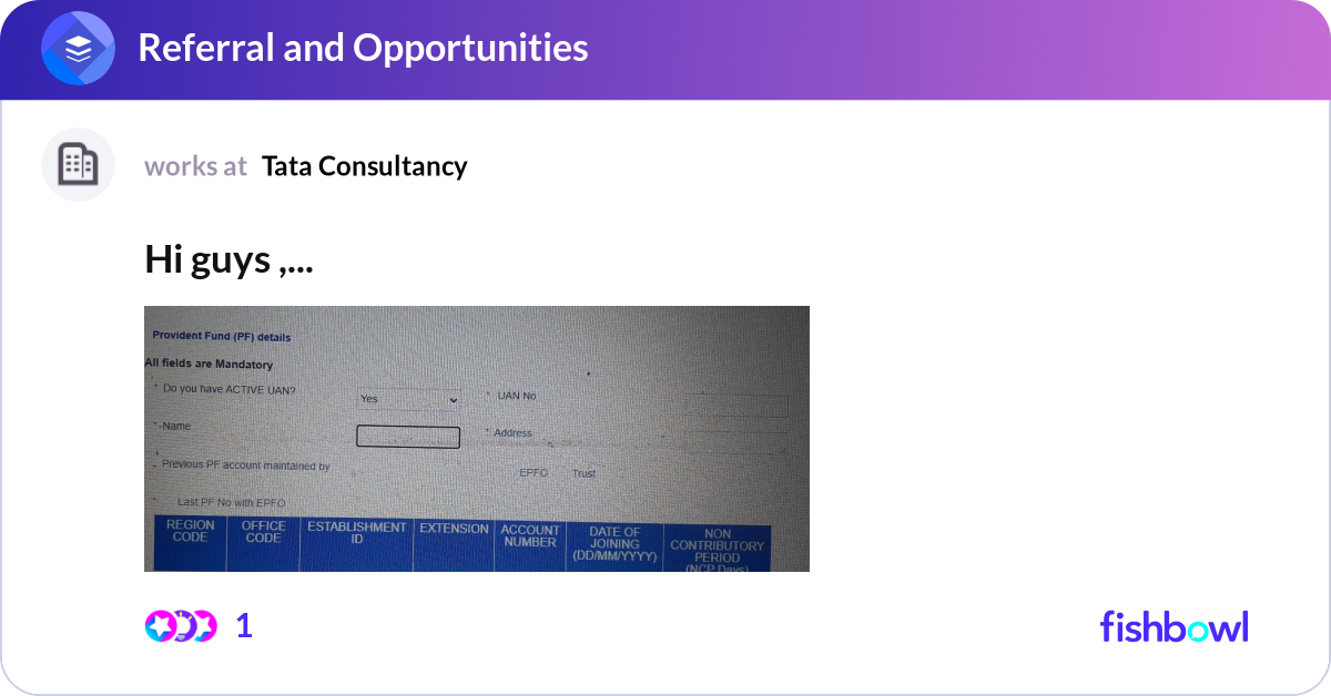 Hi guys , Please help me to fill up the below det... | Fishbowl