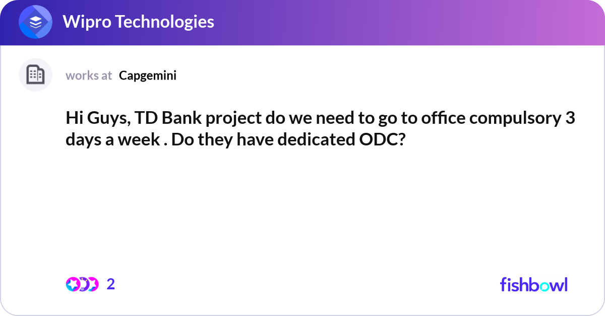 Hi Guys, TD Bank project do we need to go to offic... | Fishbowl
